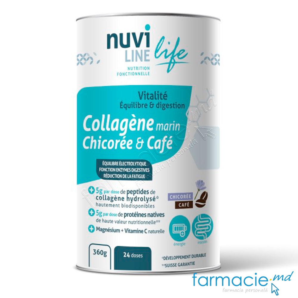 Colagen marin Nuviline Cicoare&Cafea cu Magneziu+Vit.C 24doze x 15g pulbere 360g