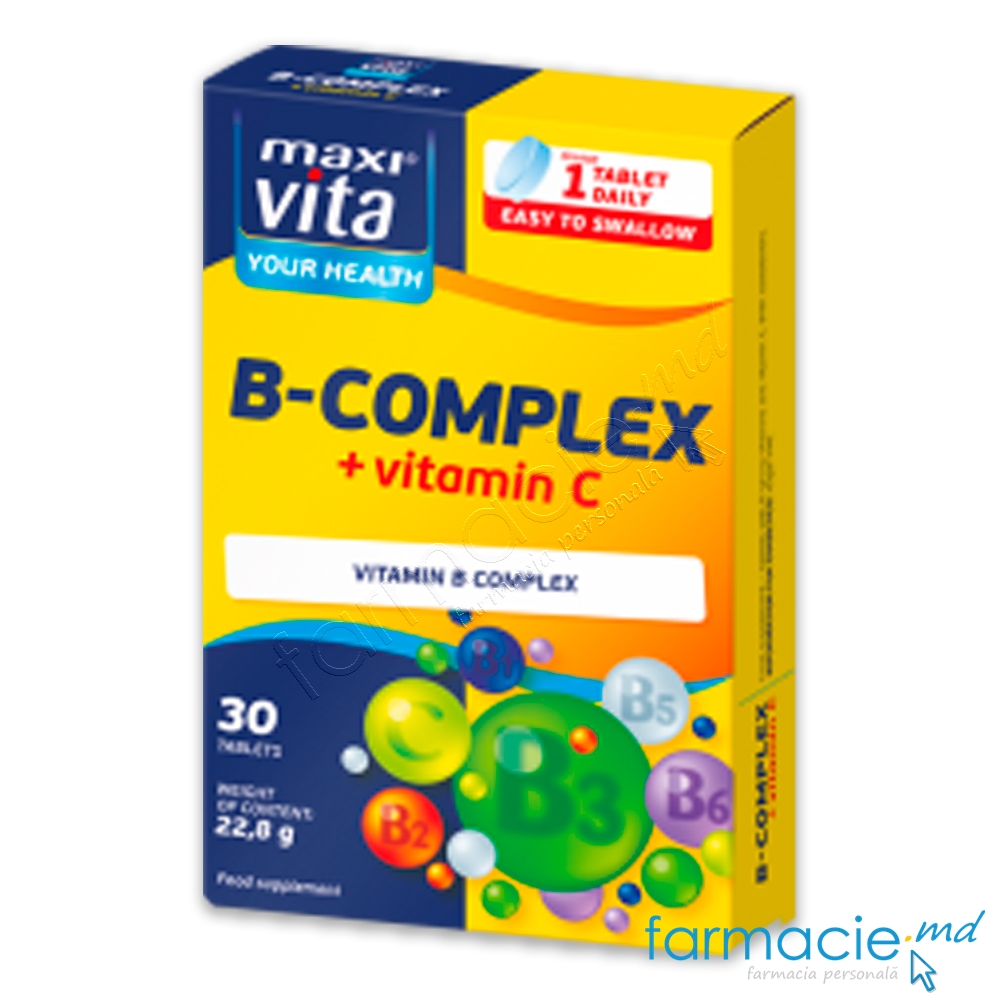 Vitamina B complex +Vit.C 120mg tab.N30(reduce oboseala) (1tab/zi) MaxiVita