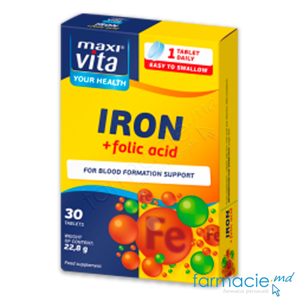 Fe+Acid Folic (vit.C,vit.B12) tab.N30 (1 tab/zi) MaxiVita