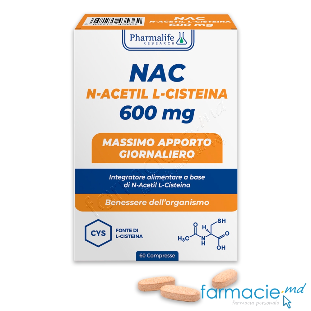 NAC 600mg (N-Acetil L-Cistein,secretul bronsitic) comp. N60 Pharmalife