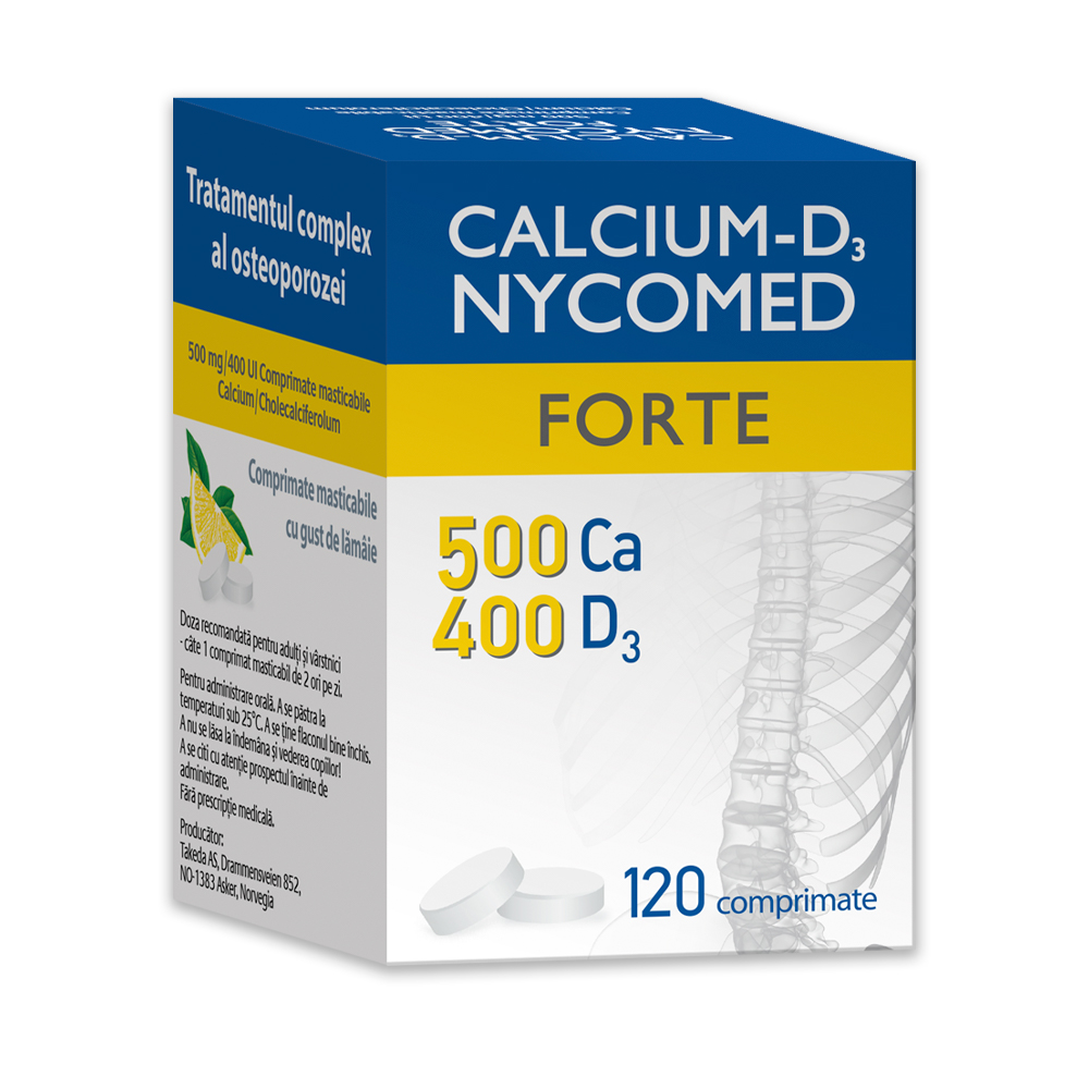 Calciu-D3 Nycomed Forte comp.masticab.500mg+400UI N 120 (TVA 8%)