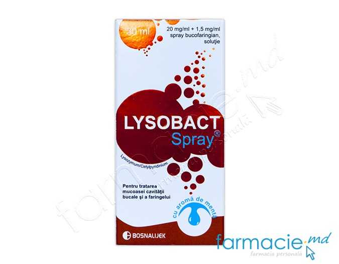 Lysobact Spray® bucofaring.,sol.20 mg/ml +1,5 mg/ml cu aroma de menta ...