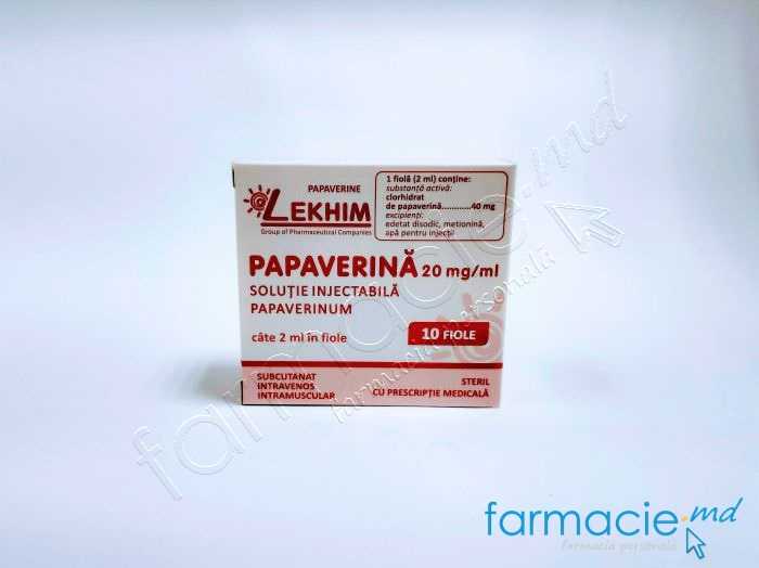 Papaverina sol. inj. 20 mg/ml 2 ml N5x2
